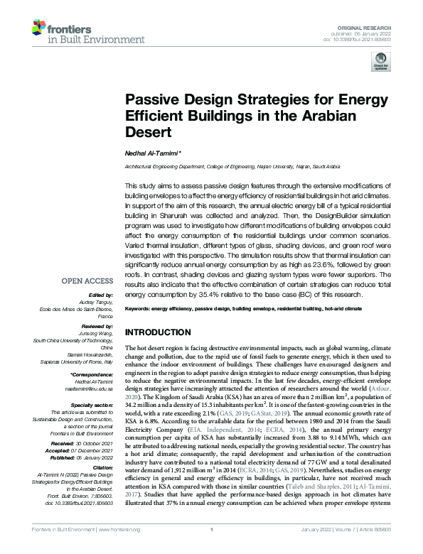 (PDF) Passive Design Strategies for Energy Efficient Buildings in the Arabian Desert