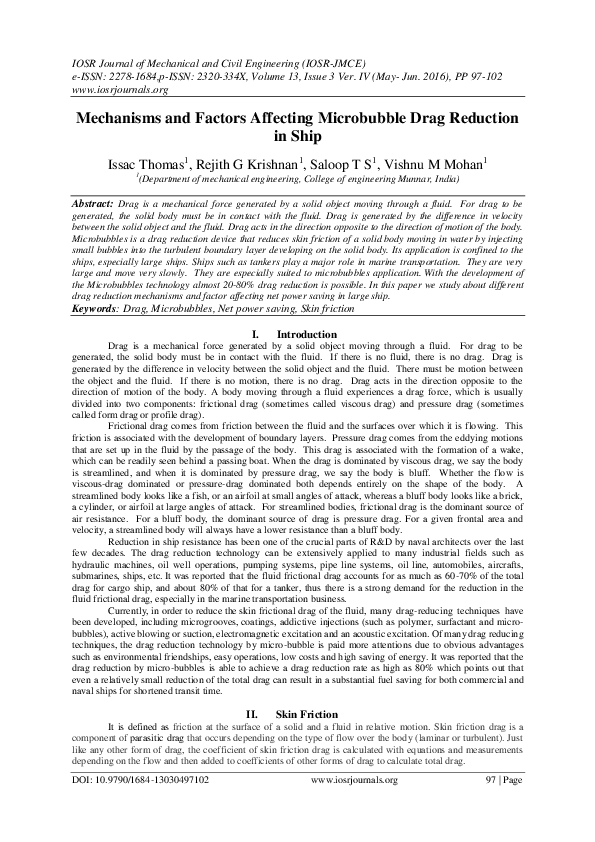(PDF) Mechanisms and Factors Affecting Microbubble Drag Reduction in Ship