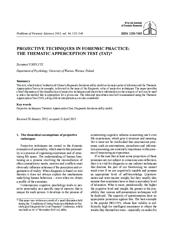 (PDF) Projective techniques in forensic Practice : the thematic ...