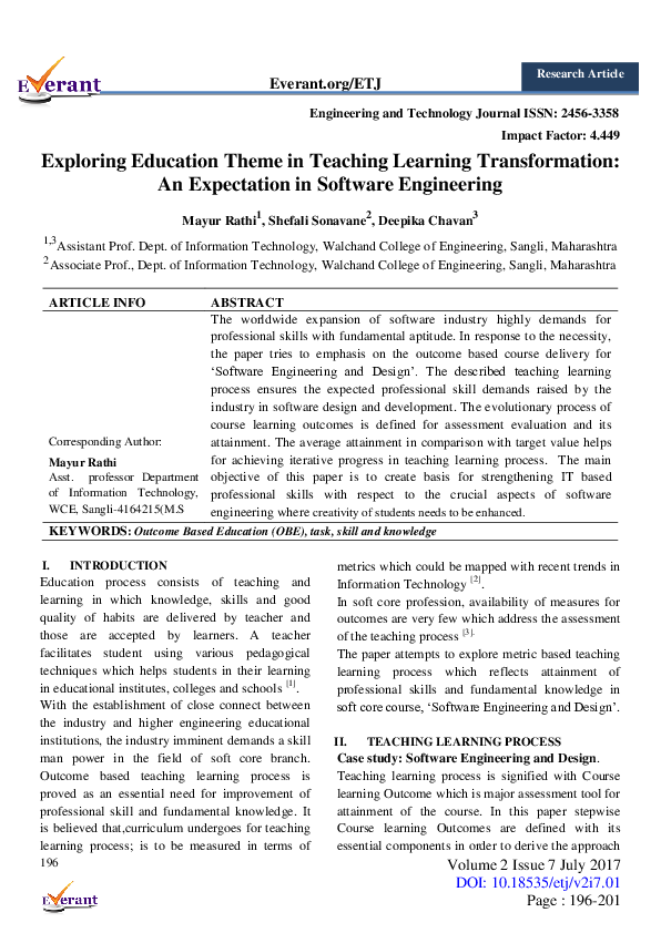 (PDF) Exploring Education Theme in Teaching Learning Transformation: An Expectation in Software ...
