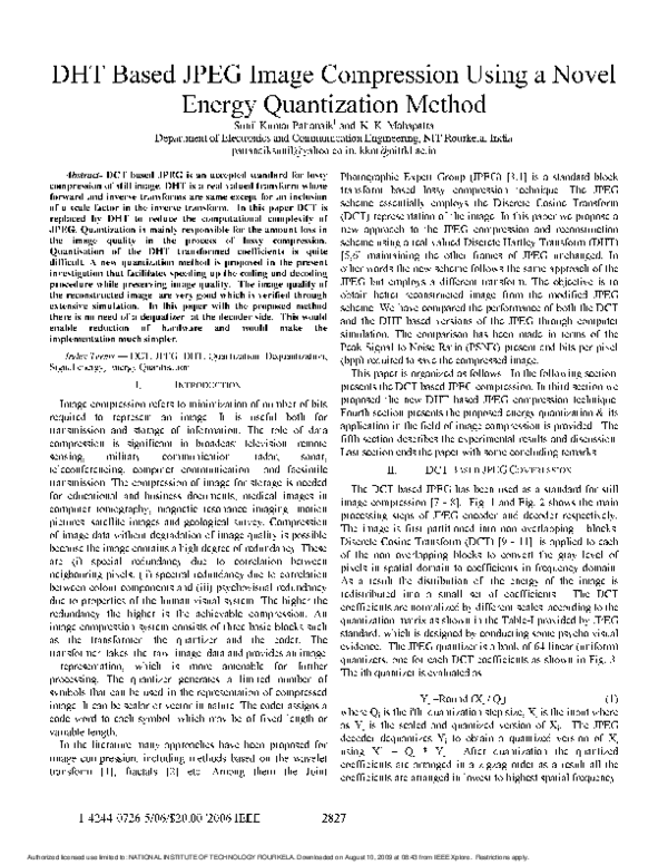 Pdf Dht Based Jpeg Image Compression Using A Novel Energy