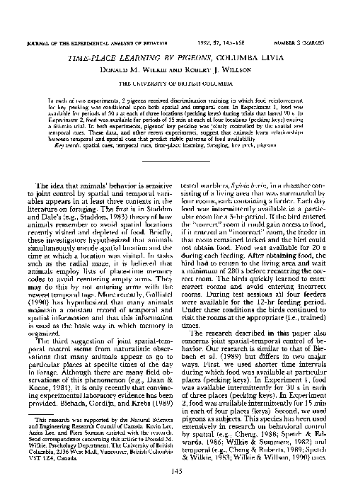 (PDF) Time-place learning by pigeons, Columba livia