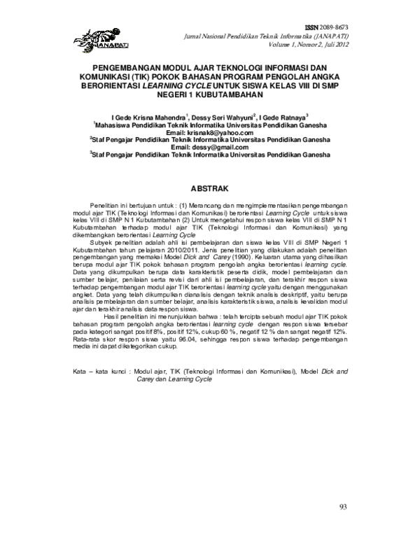 (PDF) Pengembangan Modul Ajar Teknologi Informasi Dan Komunikasi (TIK) Pokok Bahasan Program ...