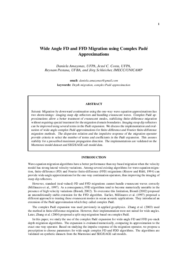 (PDF) Wide-angle FD and FFD migration using complex Padé approximations