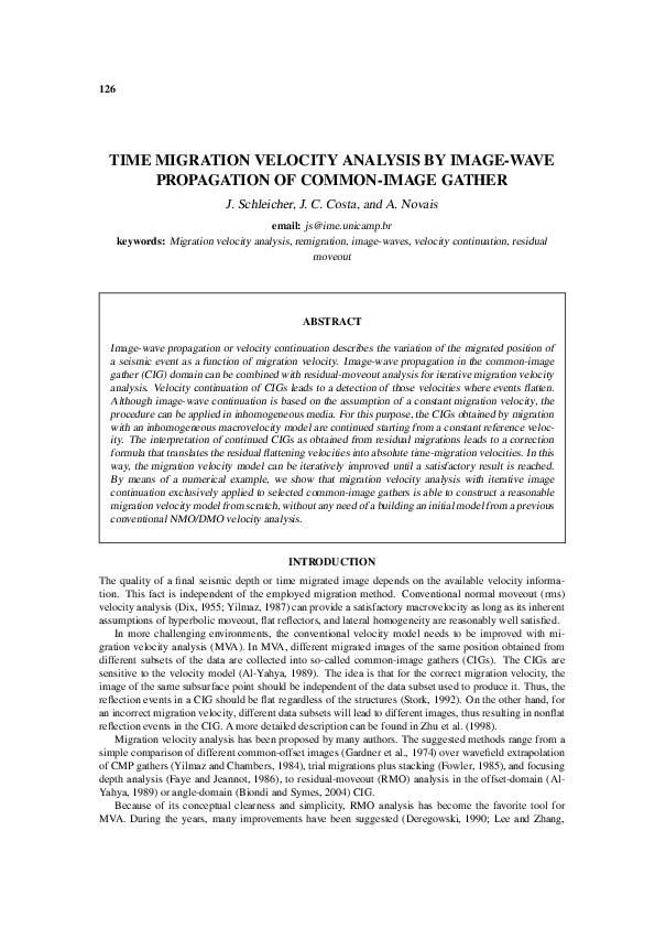 Pdf Time Migration Velocity Analysis By Image Wave Propagation Of