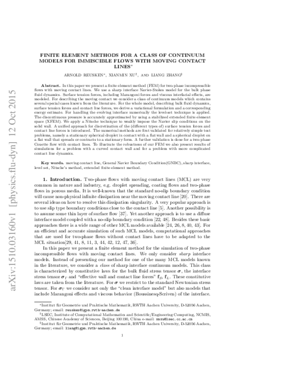 Pdf Finite Element Methods For A Class Of Continuum Models For