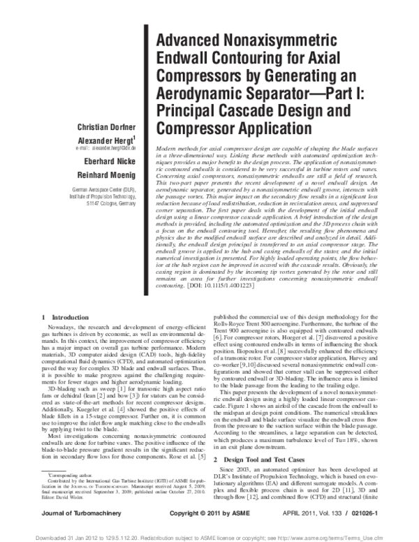 (PDF) Advanced Nonaxisymmetric Endwall Contouring for Axial Compressors ...