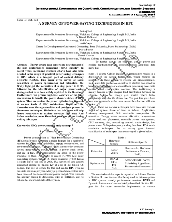 (PDF) A Survey Of Power-Saving Techniques In Hpc