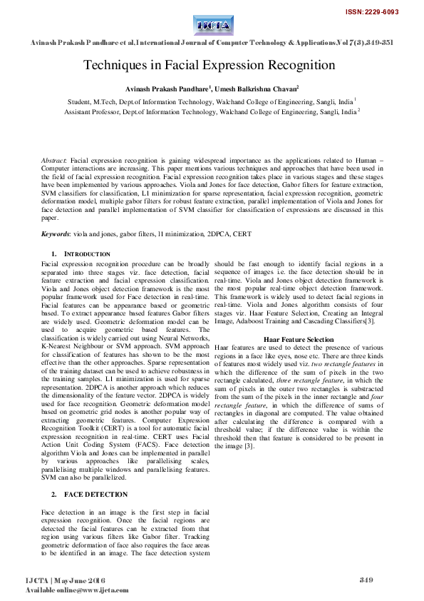 (PDF) Techniques in Facial Expression Recognition