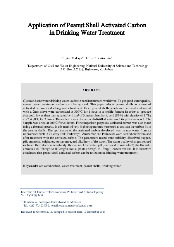 (PDF) Application of Peanut Shell Activated Carbon in Drinking Water ...
