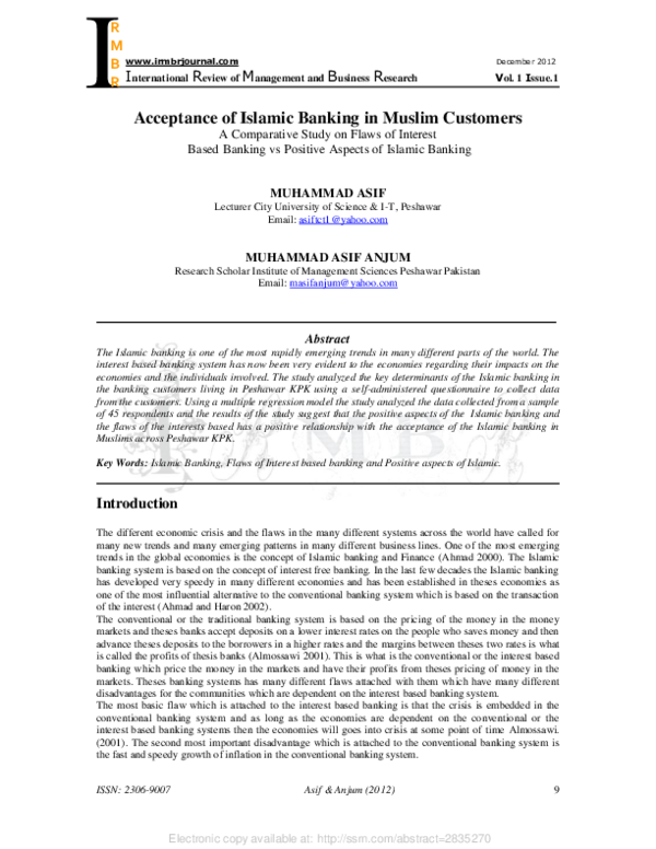 (PDF) Acceptance of Islamic Banking in Muslim Customers | Muhammad Asif ...