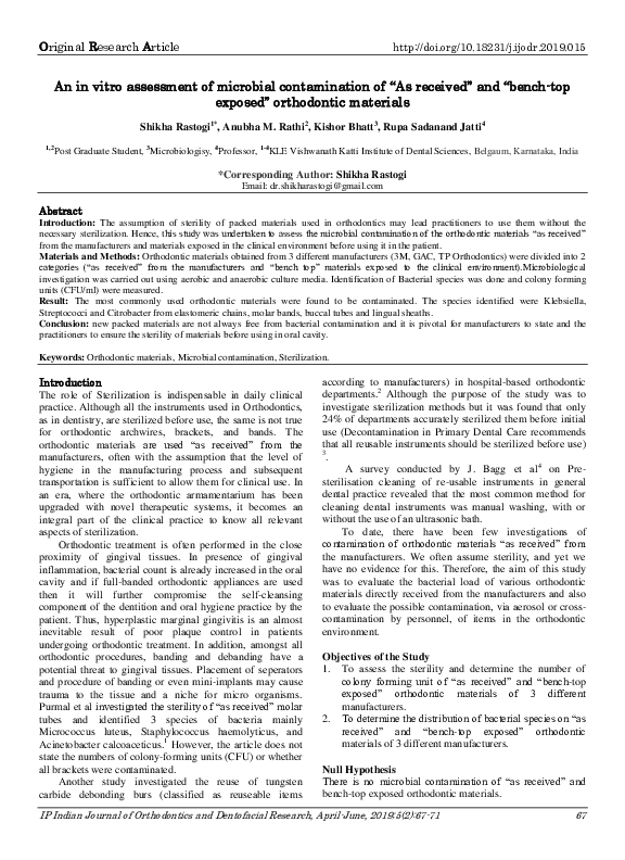 (PDF) An in vitro assessment of microbial contamination of “As received ...