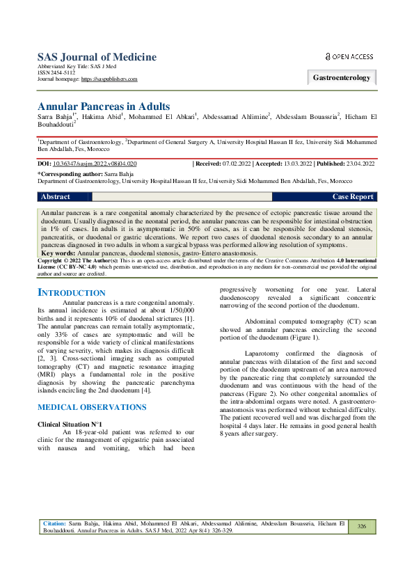 Pdf Annular Pancreas In Adults Hakima Abid