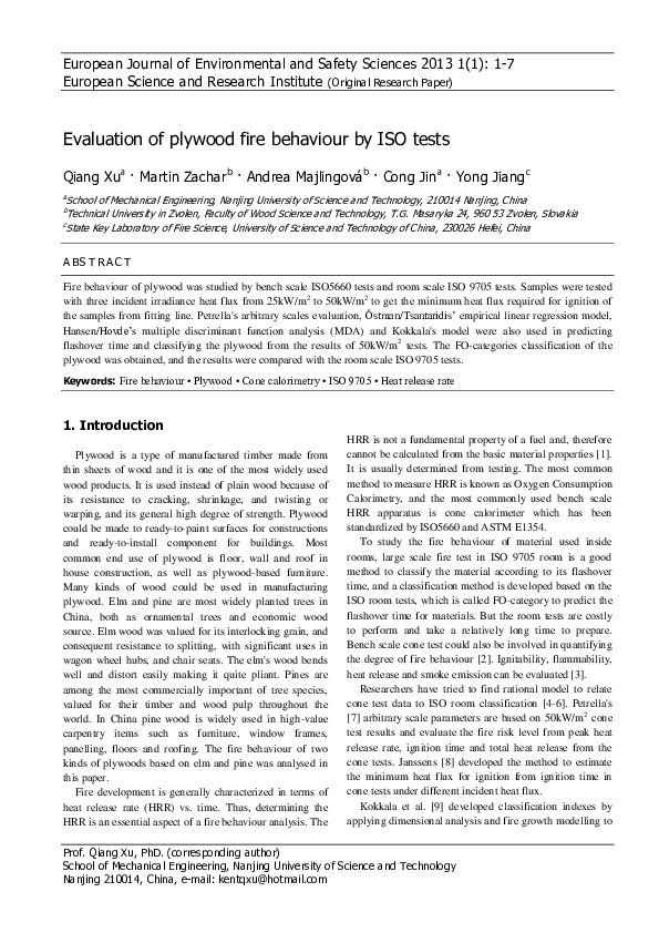 (PDF) Evaluation of plywood fire behaviour by ISO tests