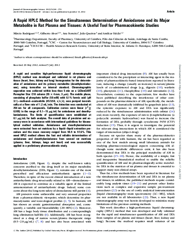(PDF) A Rapid HPLC Method for the Simultaneous Determination of Amiodarone and its Major ...
