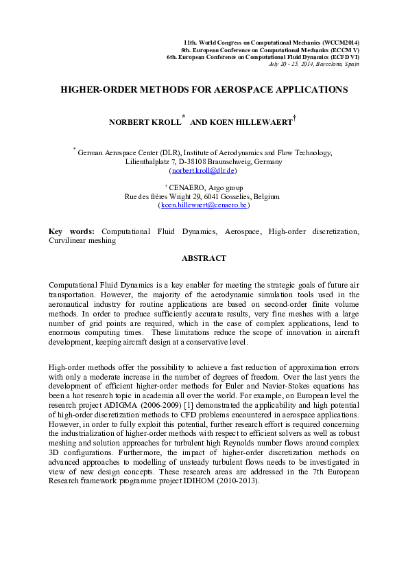 (PDF) Higher-Order Methods for Aerospace Applications | Koen Hillewaert - Academia.edu