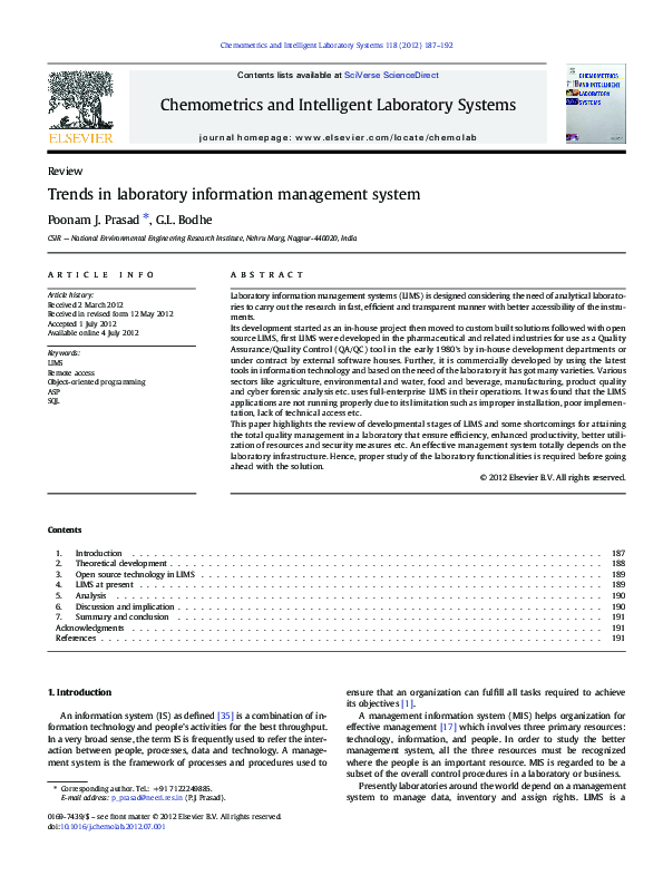 Pdf Trends In Laboratory Information Management System