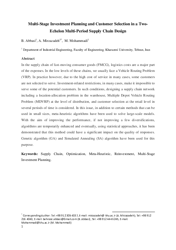 (PDF) Multi Stage Investment Planning and Customer Selection in A Two ...