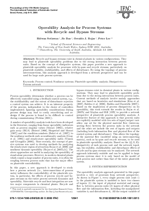 (PDF) Operability Analysis for Process Systems with Recycle and Bypass ...