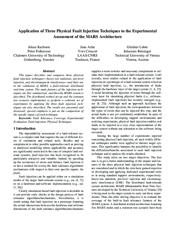 Pdf Application Of Three Physical Fault Injection Techniques To The Experimental Assessment Of
