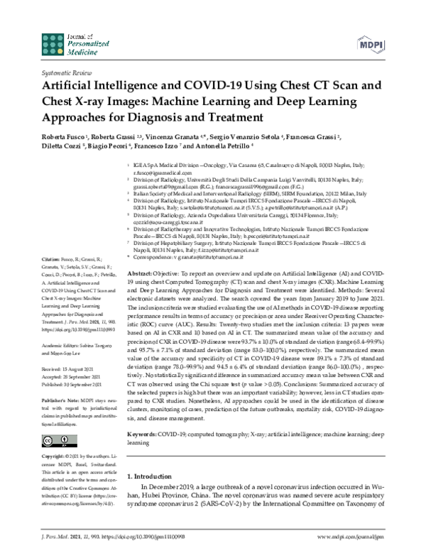 (PDF) Artificial Intelligence and COVID-19 Using Chest CT Scan and Chest X-ray Images: Machine ...