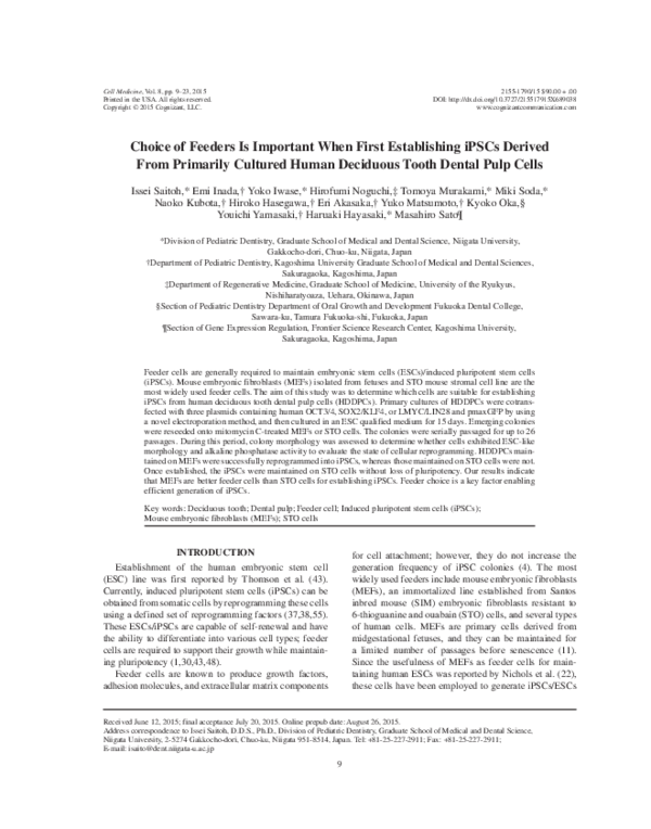 (PDF) Choice of Feeders Is Important When First Establishing iPSCs ...