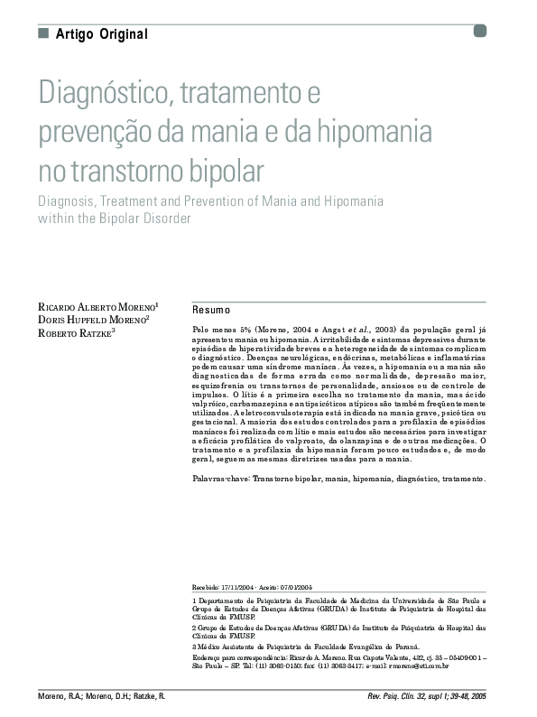 (PDF) Diagnóstico, tratamento e prevenção da mania e da hipomania no ...