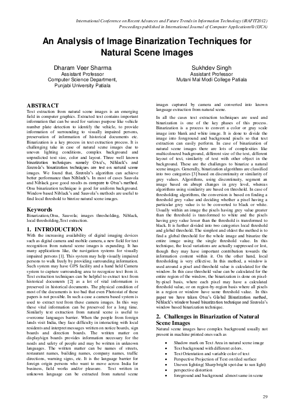 (PDF) An Analysis of Image Binarization Techniques for Natural Scene Images
