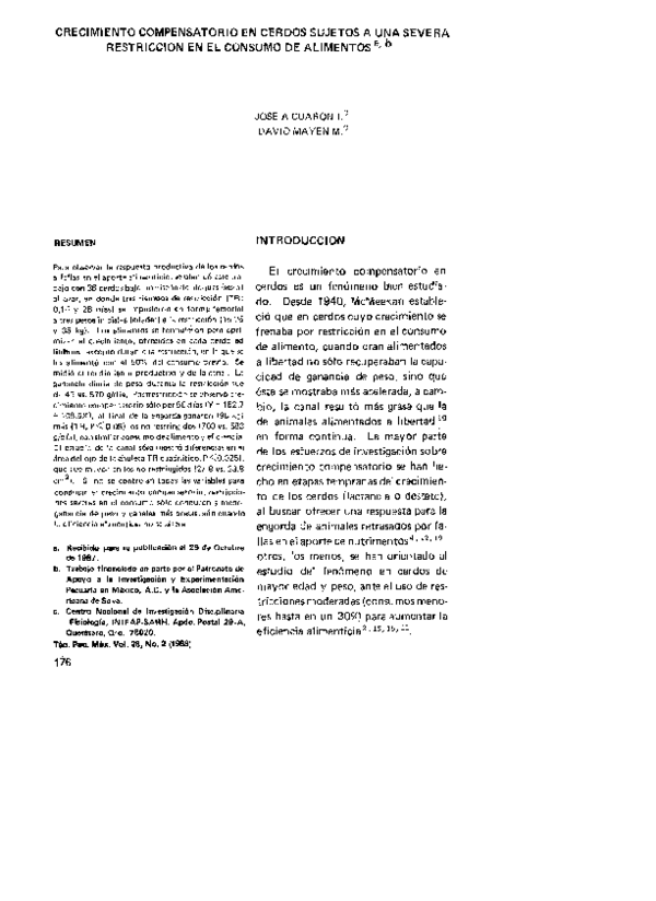 (PDF) Crecimiento compensatorio en cerdos sujetos a una severa ...