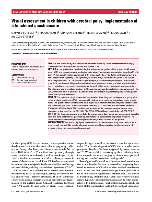 (PDF) Visual assessment in children with cerebral palsy: implementation ...