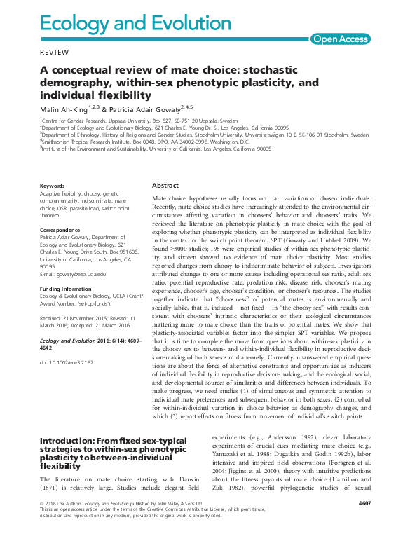 Pdf A Conceptual Review Of Mate Choice Stochastic Demography Within