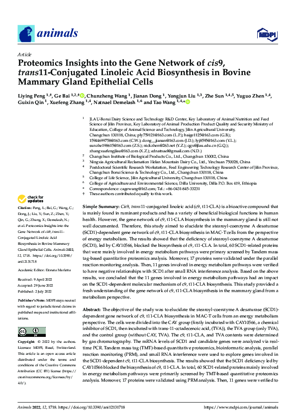 (PDF) Proteomics Insights into the Gene Network of cis9, trans11-Conjugated Linoleic Acid ...