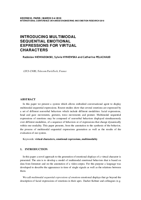 Pdf Introducing Multimodal Sequential Emotional Expressions For