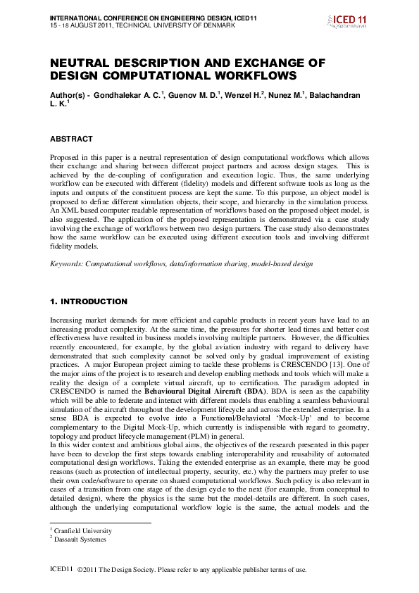 (PDF) Neutral Description and Exchange of Design Computational Workflows