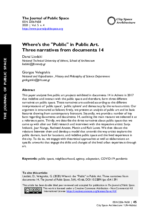 (PDF) Where's the "Public" in Public Art. Three Narratives from ...