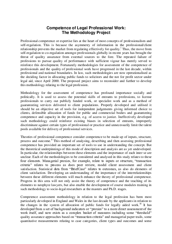 (PDF) Competence of Legal Professional Work: The Methodology Project