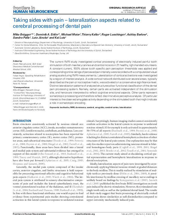 (PDF) Taking Sides with Pain - Lateralization aspects Related to ...