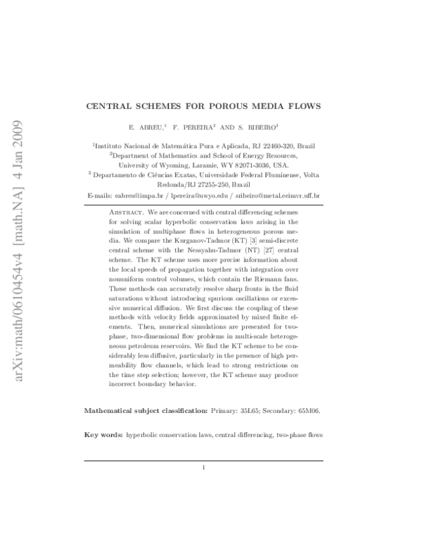 (PDF) Central schemes for porous media flows | Felipe Souza Pereira - Academia.edu