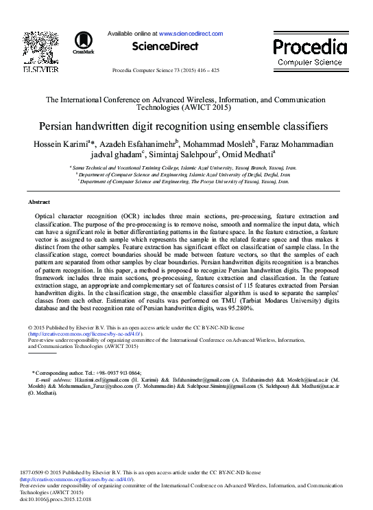 (PDF) Persian Handwritten Digit Recognition Using Ensemble Classifiers