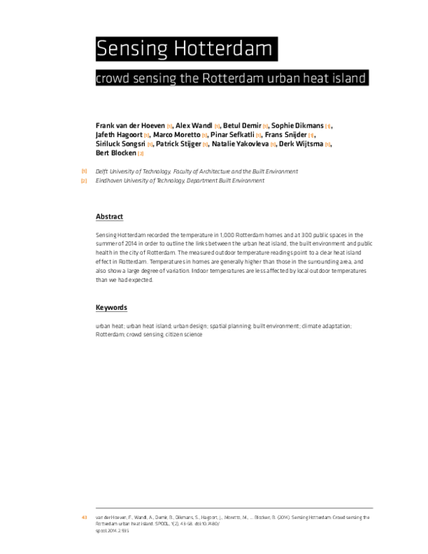 (PDF) Sensing Hotterdam: Crowd sensing the Rotterdam urban heat island