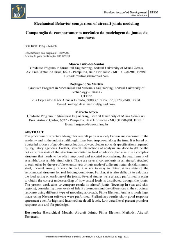 (PDF) Mechanical Behavior comparison of aircraft joints modeling ...