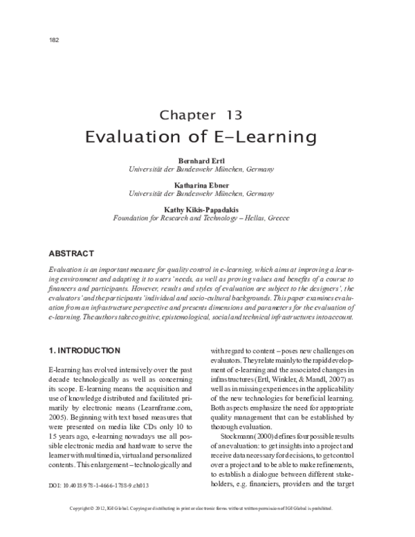 (PDF) Evaluation of E-Learning