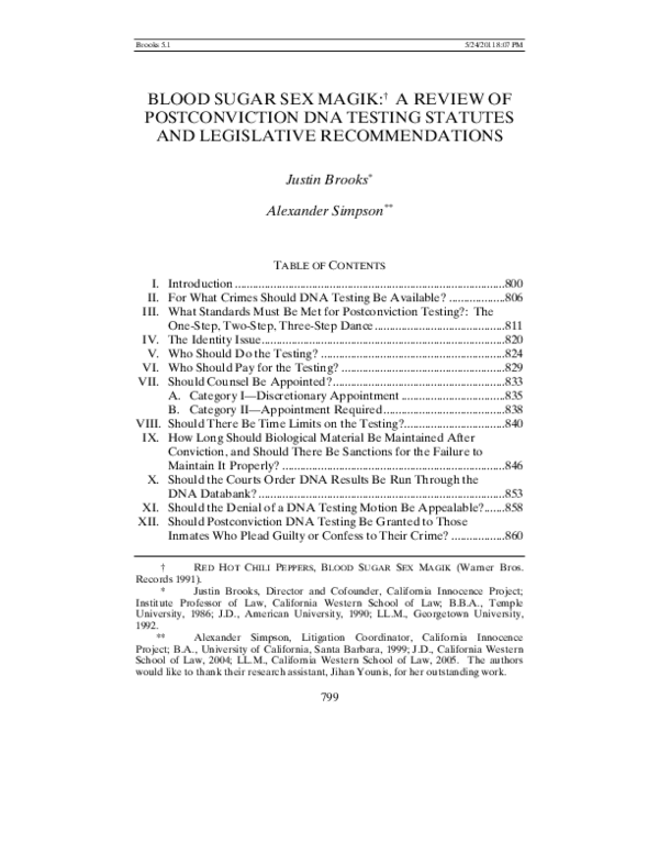 (PDF) Blood Sugar Sex Magik: A Review of Post-Conviction DNA Testing ...