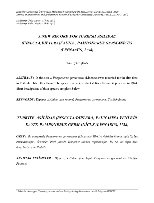 (PDF) A New Record for Turkish Asilidae (Insecta: Diptera) Fauna ...
