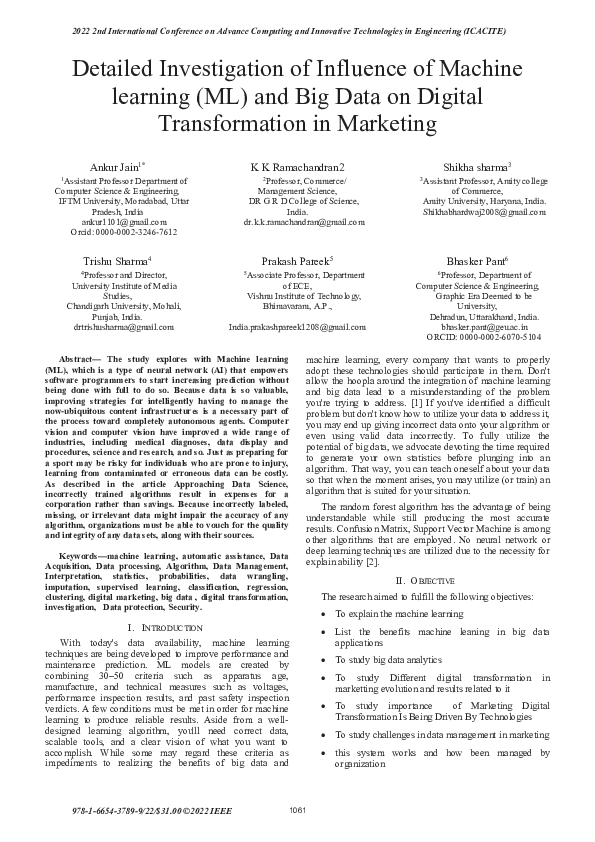 (PDF) Detailed Investigation of Influence of Machine learning (ML) and Big Data on Digital ...