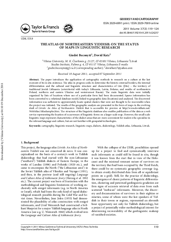 (PDF) The Atlas of Northeastern Yiddish: On the Status of Maps in ...