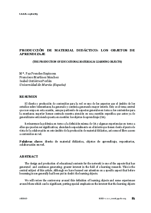 (PDF) Producción De Material Didáctico: Los Objetos De Aprendizaje