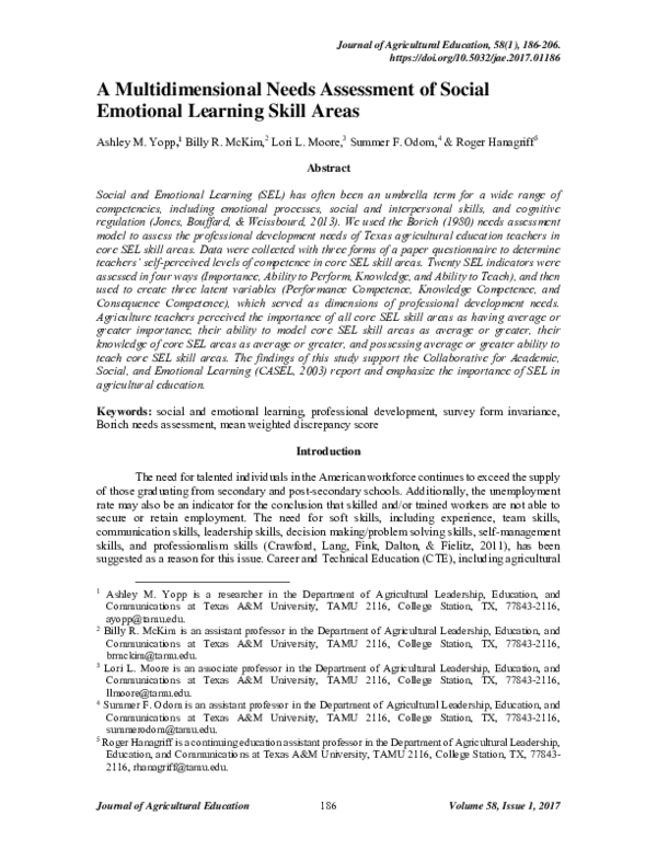 (PDF) A Multidimensional Needs Assessment of Social Emotional Learning ...