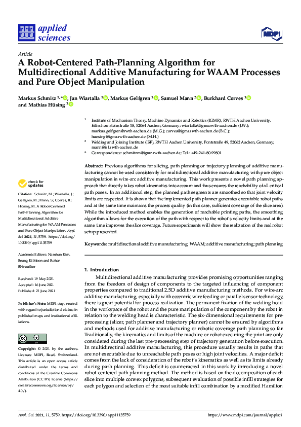 Pdf A Robot Centered Path Planning Algorithm For Multidirectional