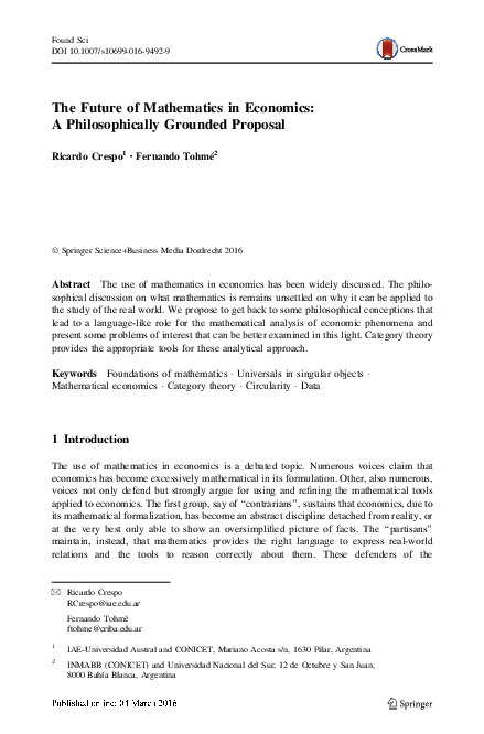 (PDF) The Future of Mathematics in Economics: A Philosophically ...